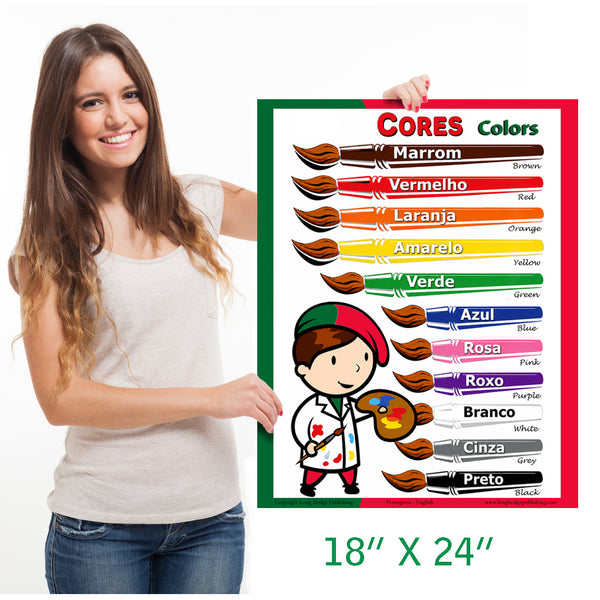 Colors in Portuguese, language school poster - ESL chart (bilingual ...
