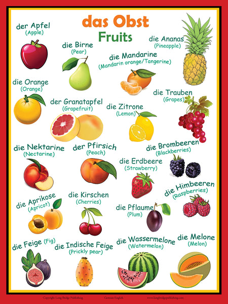 German Language Poster - Fruits/Obst: Bilingual ESL Chart for Classroo ...