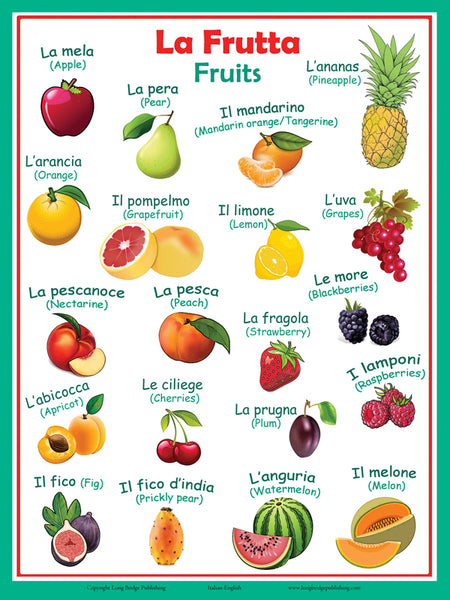 Italian Language Poster - Frutta/Fruits: Bilingual ESL Chart for Class ...