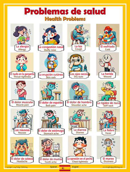 Spanish Language School Poster - Health Issues: Bilingual ESL Chart fo ...