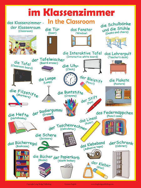 German Language School Poster - In the Classroom - Bilingual Wall Char ...