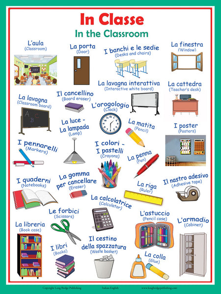 Italian Language Poster - In Classe/Classroom words: Bilingual ESL Sch ...