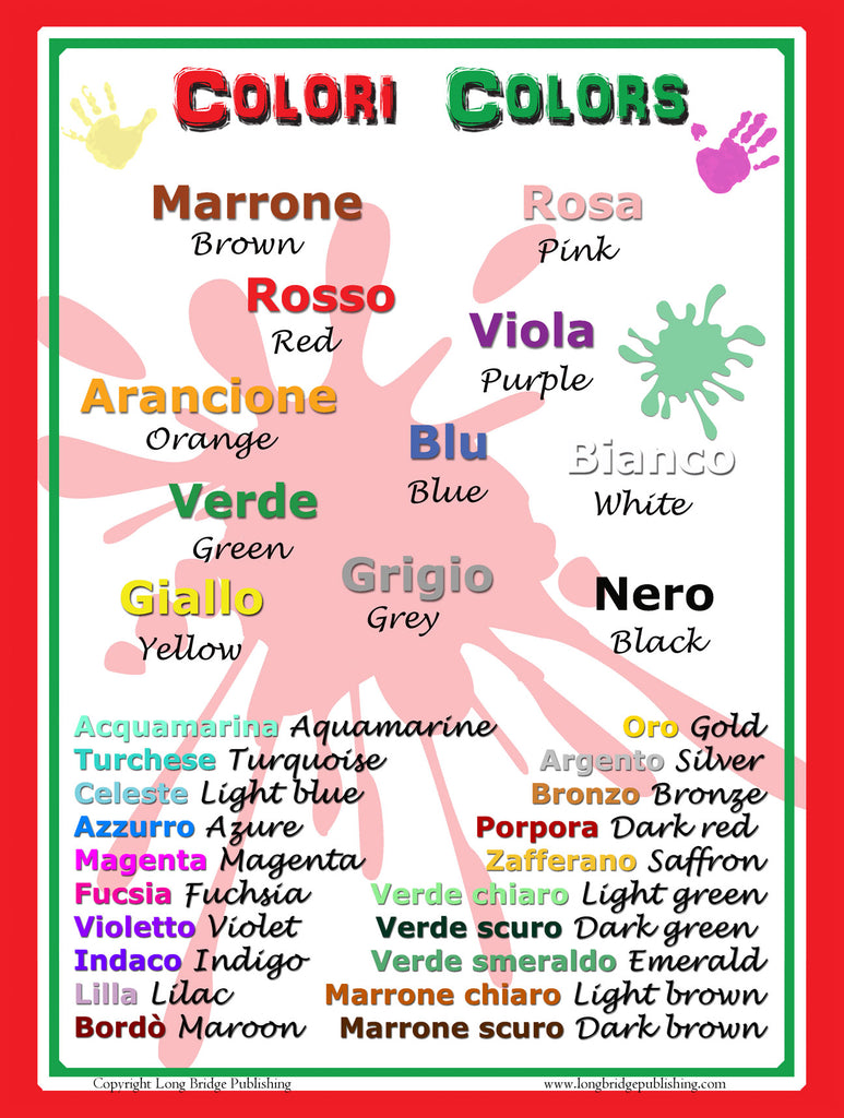 School Poster: Colori (Colors) (Colours) bilingual: Italian and Englis ...