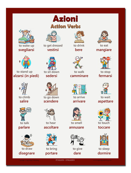 Italian Language School Poster - Verbi/Action verbs: Bilingual ESL Cha ...