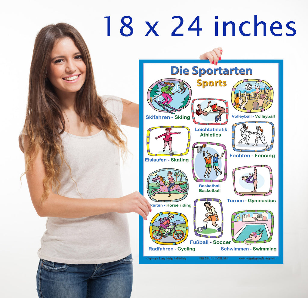 German Language School Poster - Words About Sports - Wall Chart for Ho ...