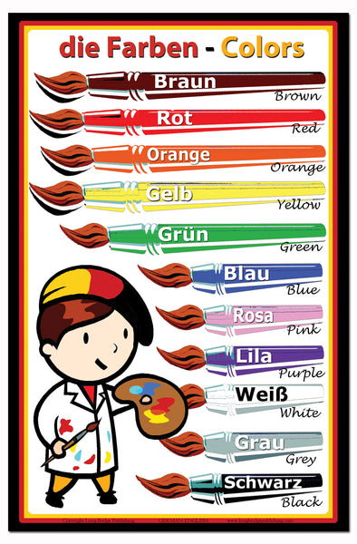German Language School Poster - Wall Chart with Color Words for Classr ...