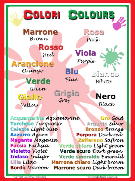 School Poster: Colori (Colors) (Colours) bilingual: Italian and Englis ...
