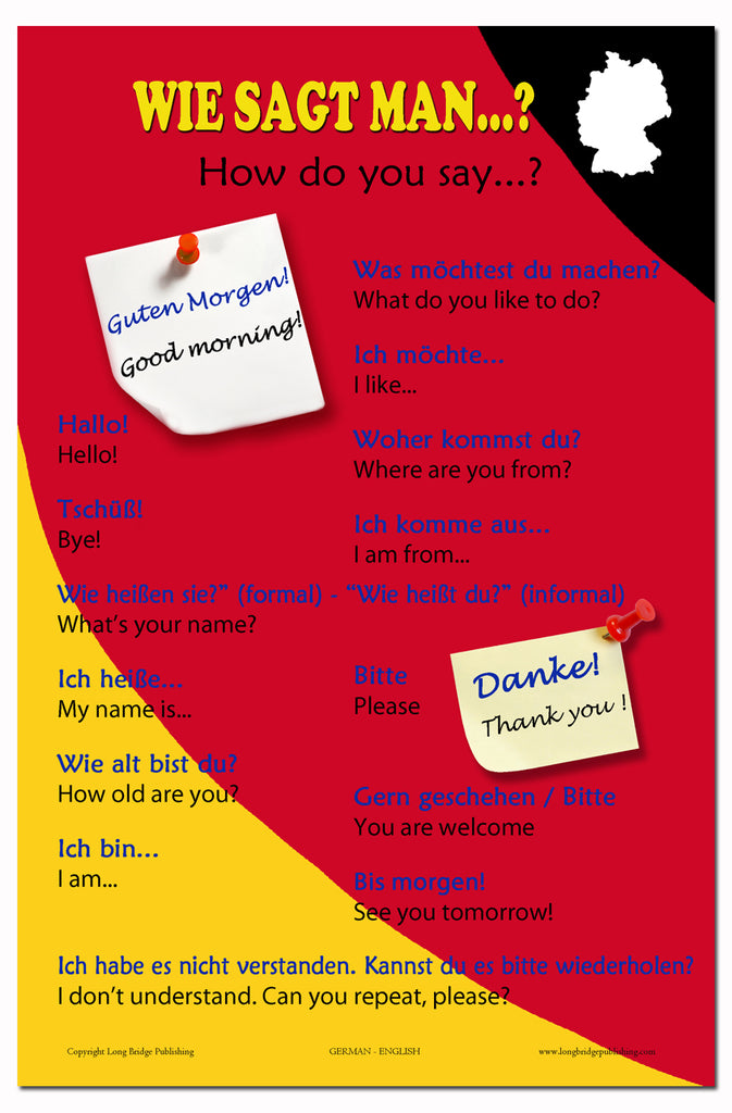 ESL Language School Poster - Common Greetings (Bilingual German-Englis ...